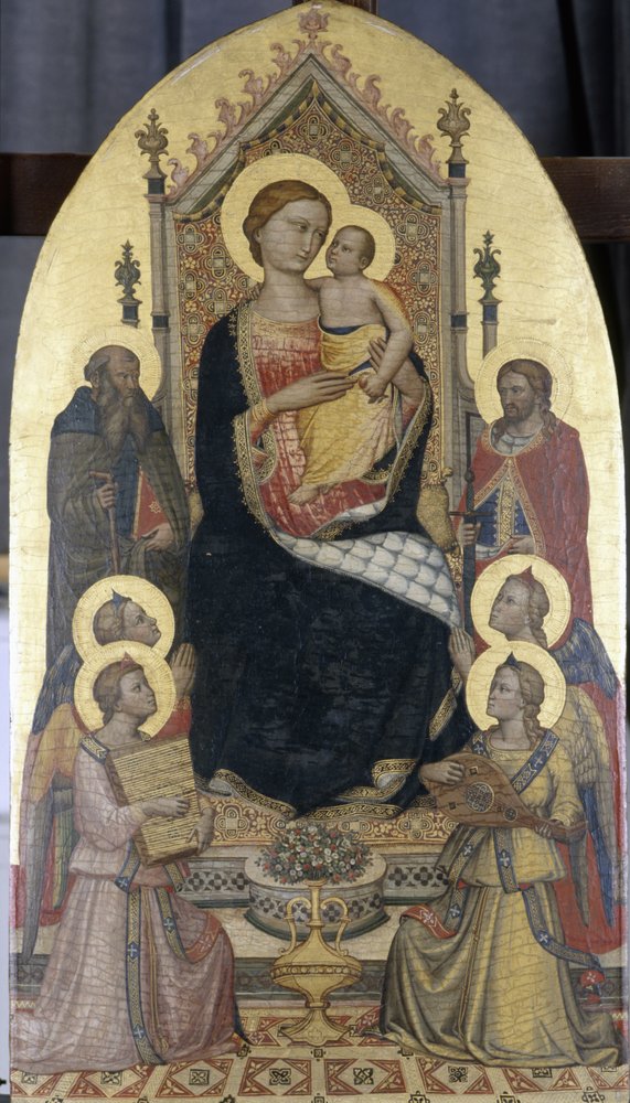 Thronende Madonna mit Kind, Heiligen Antonius und Julian und vier Engeln